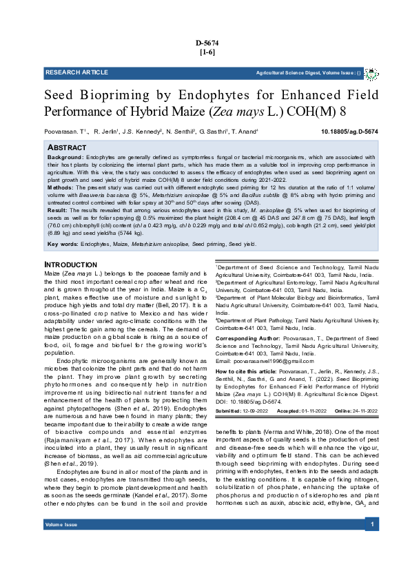 (PDF) Seed Biopriming by Endophytes for Enhanced Field Performance of ...
