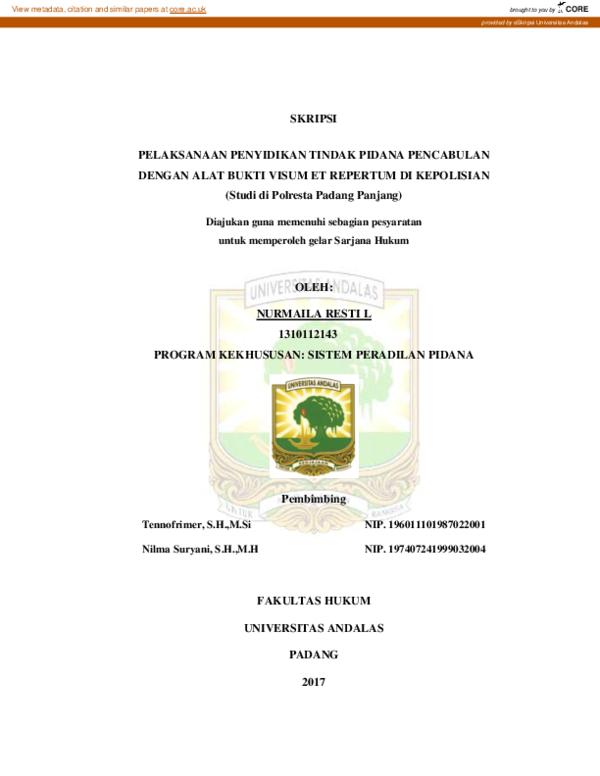 (PDF) PELAKSANAAN PENYIDIKAN TINDAK PIDANA PENCABULAN DENGAN ALAT BUKTI ...