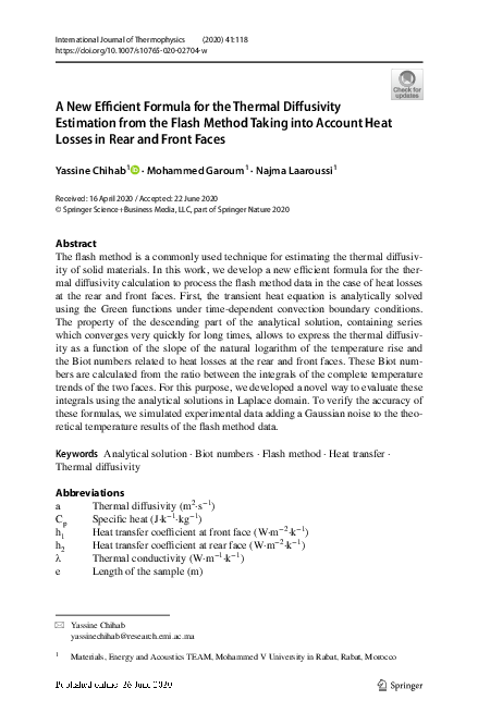(PDF) A New Efficient Formula for the Thermal Diffusivity Estimation from the Flash Method ...