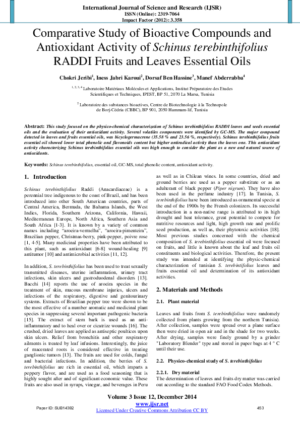 (PDF) Comparative Study of Bioactive Compounds and Antioxidant Activity of Schinus ...