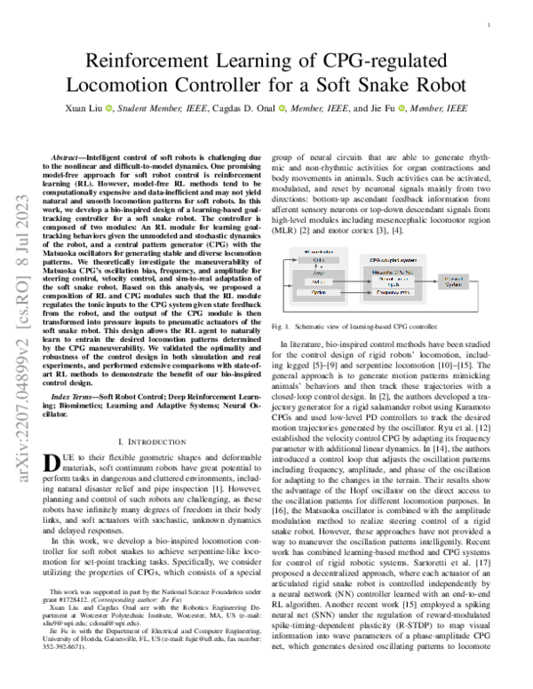 (PDF) Reinforcement Learning of a CPG-regulated Locomotion Controller for a Soft Snake Robot