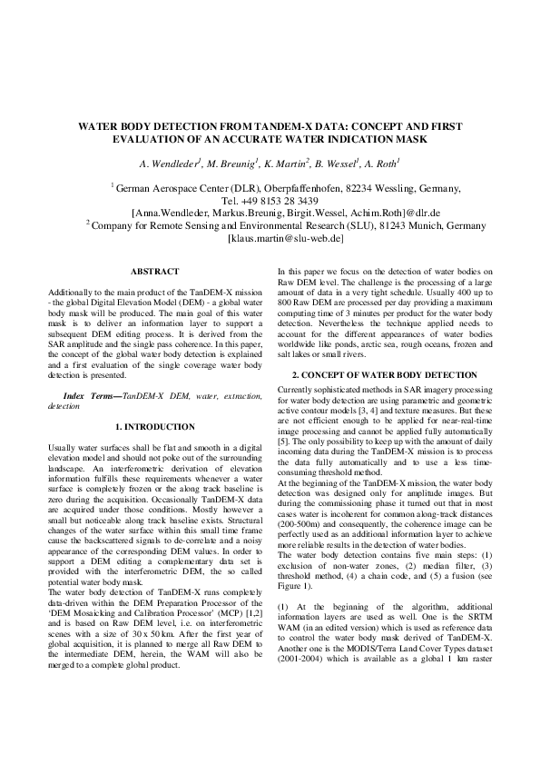 (PDF) Water body detection from TanDEM-X data: Concept and first ...