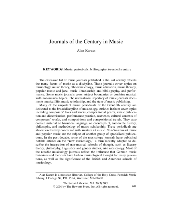 (PDF) Journals of the Century in Music