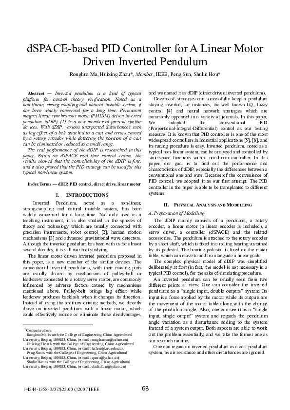 (PDF) dSPACE-based PID controller for a linear motor driven inverted ...