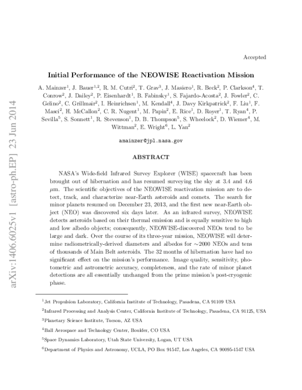 (PDF) Initial Performance of Theneowisereactivation Mission