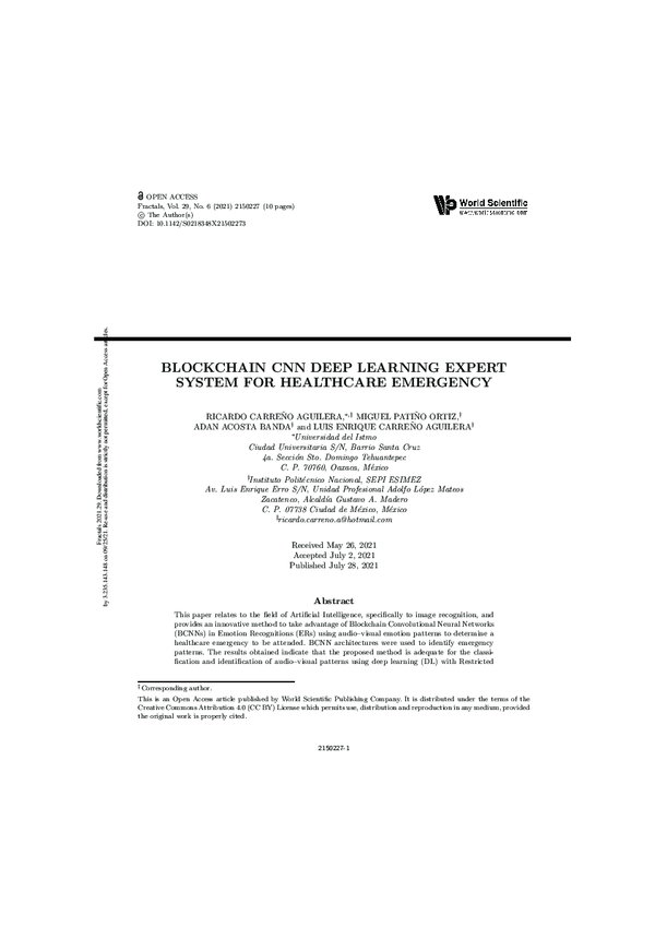 (PDF) Blockchain CNN Deep Learning Expert System for Healthcare Emergency