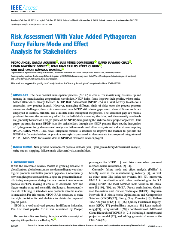 (PDF) Risk Assessment With Value Added Pythagorean Fuzzy Failure Mode and Effect Analysis for ...