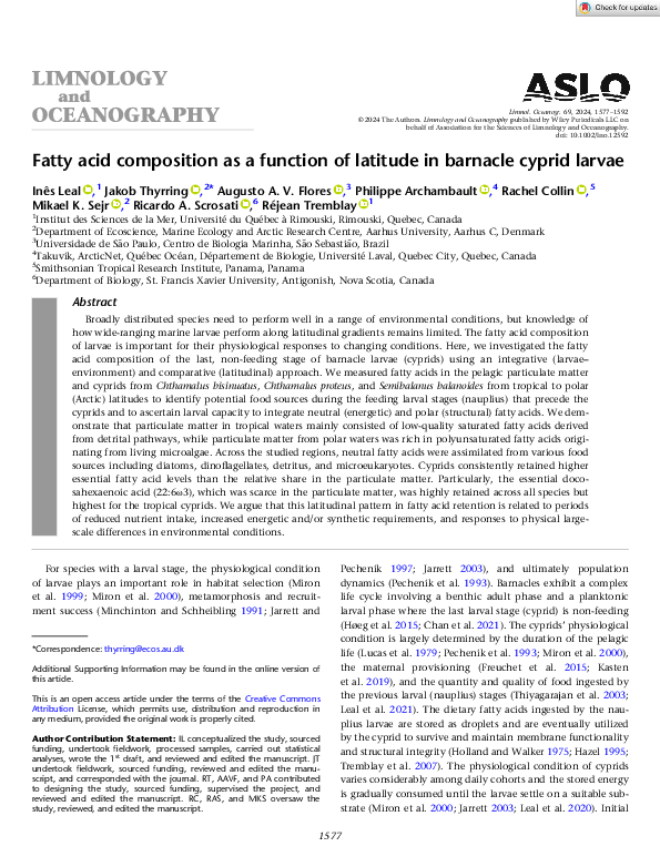 (PDF) Fatty acid composition as a function of latitude in barnacle ...