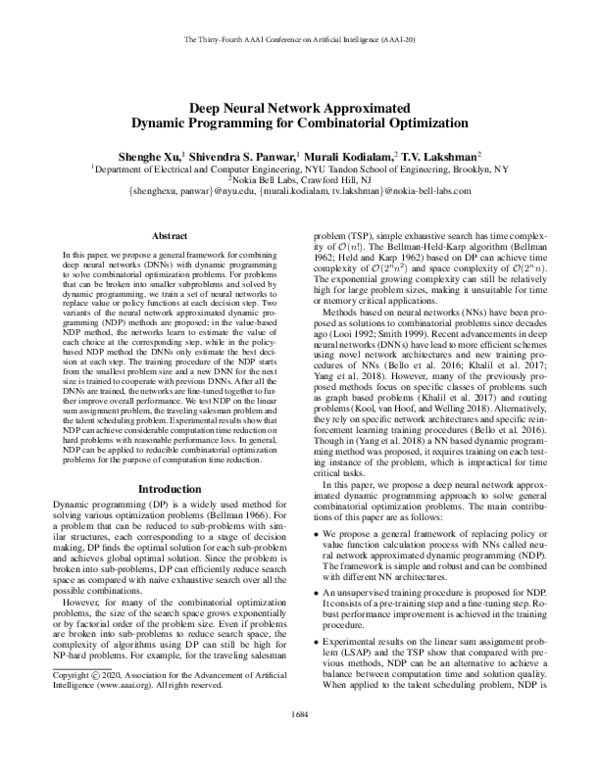 (PDF) Deep Neural Network Approximated Dynamic Programming for Combinatorial Optimization
