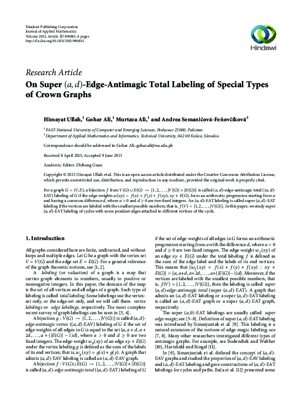(PDF) Super Edge-Antimagic Total Labeling of Crown Graphs