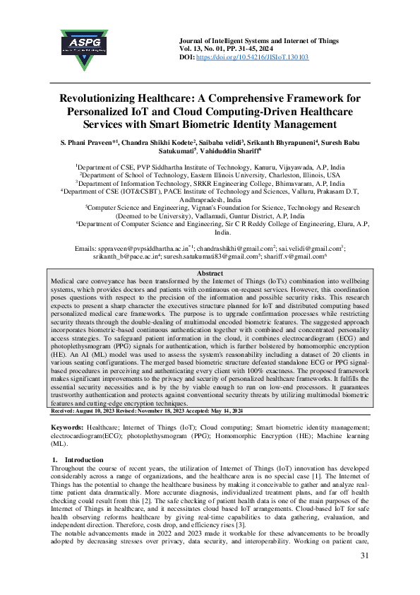 (PDF) Revolutionizing Healthcare: A Comprehensive Framework for Personalized IoT and Cloud ...