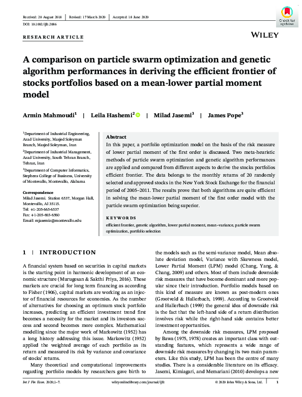 (PDF) A comparison on particle swarm optimization and genetic algorithm ...