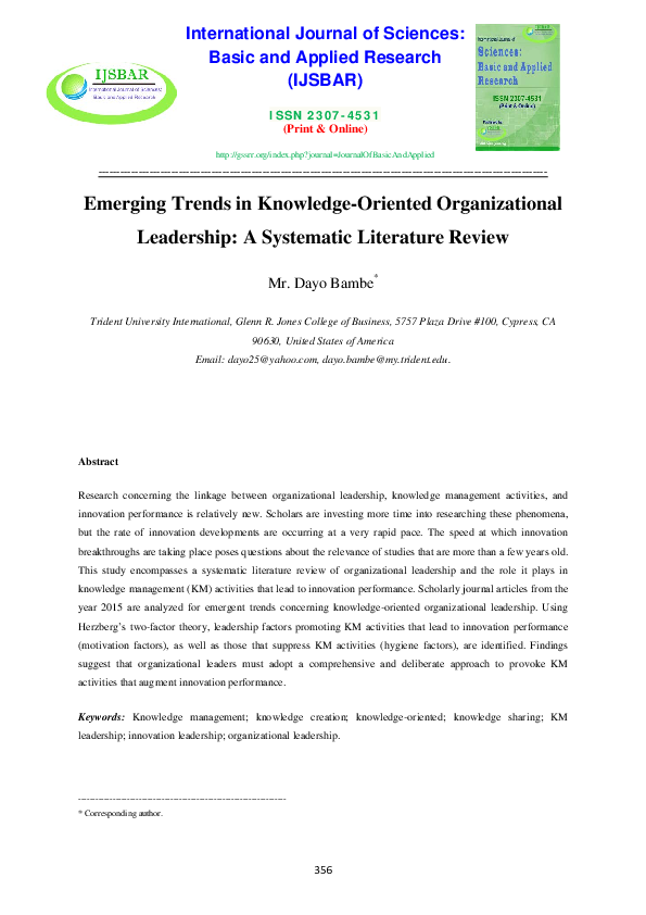 (PDF) Emerging Trends in Knowledge-Oriented Organizational Leadership ...