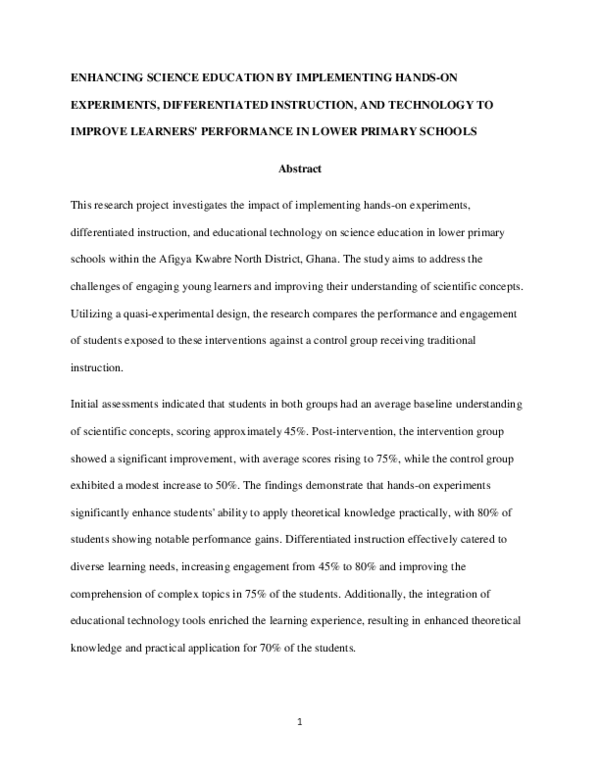 (PDF) ENHANCING SCIENCE EDUCATION BY IMPLEMENTING HANDS-ON EXPERIMENTS ...