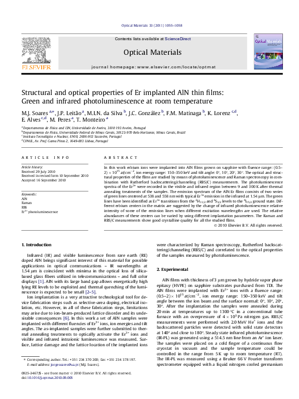 (PDF) Structural and optical properties of Er implanted AlN thin films ...