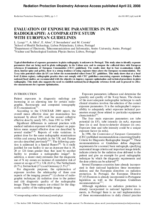 (PDF) Evaluation of exposure parameters in plain radiography: a ...