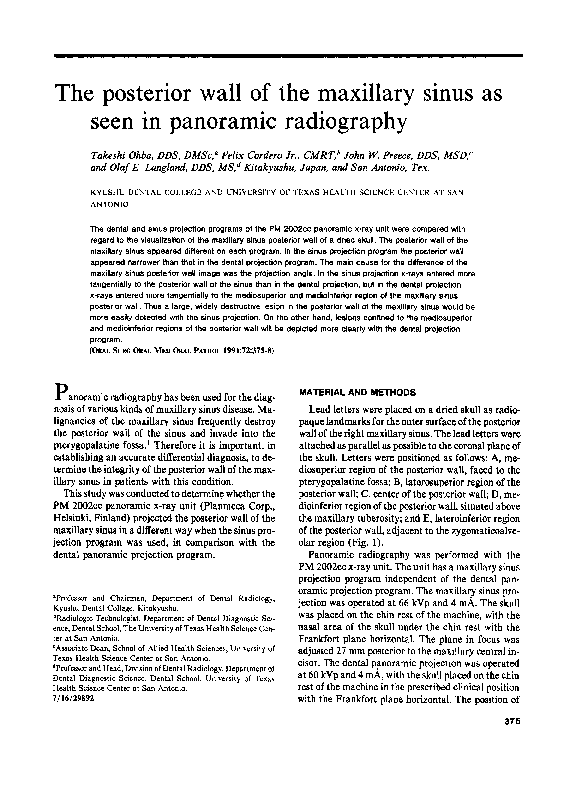 (PDF) The posterior wall of the maxillary sinus as seen in panoramic ...