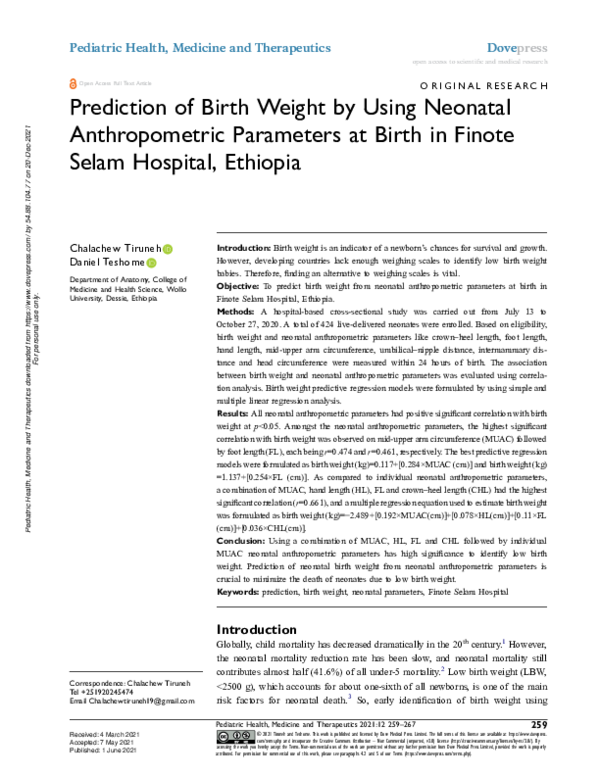 (PDF) Prediction of Birth Weight by Using Neonatal Anthropometric ...