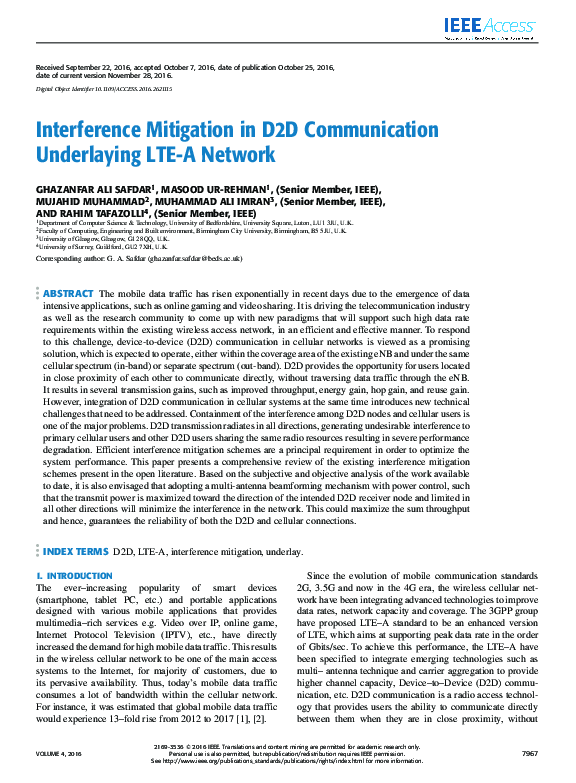 (PDF) Interference Mitigation in D2D Communication Underlaying LTE-A ...