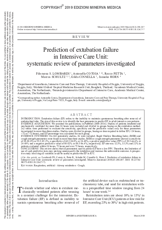 (PDF) Prediction of extubation failure in Intensive Care Unit ...