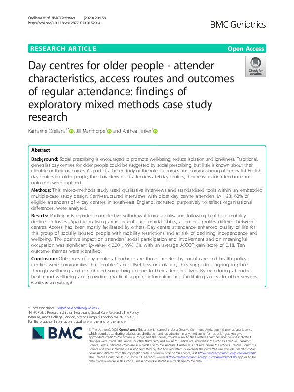 (PDF) Day centres for older people: attender characteristics, access ...