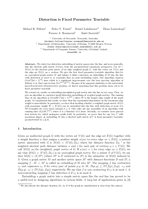 (PDF) Distortion is Fixed Parameter Tractable