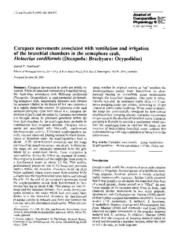 (PDF) Carapace movements associated with ventilation and irrigation of ...