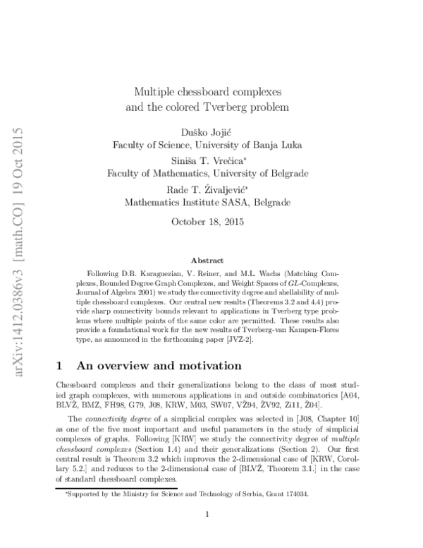 (PDF) Multiple chessboard complexes and the colored Tverberg problem