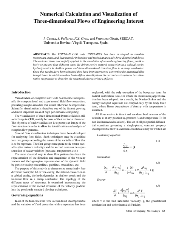 (PDF) Numerical Calculation and Visualization of Three-dimensional Flows of Engineering Interest