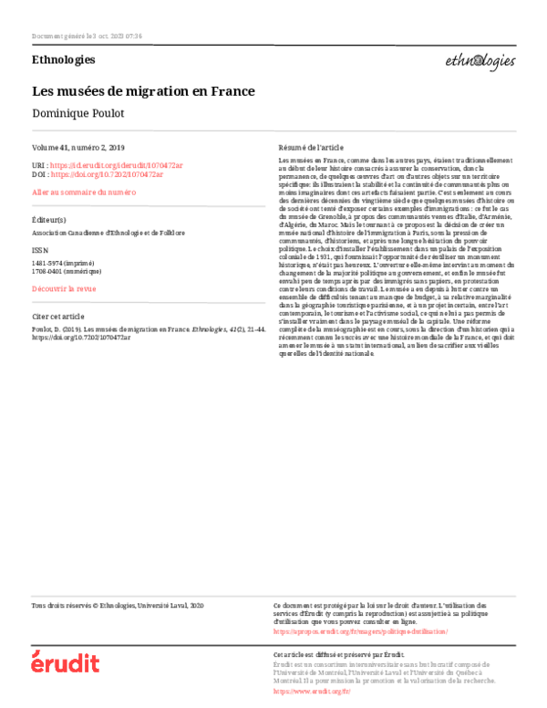 (PDF) Les musées de migration en France
