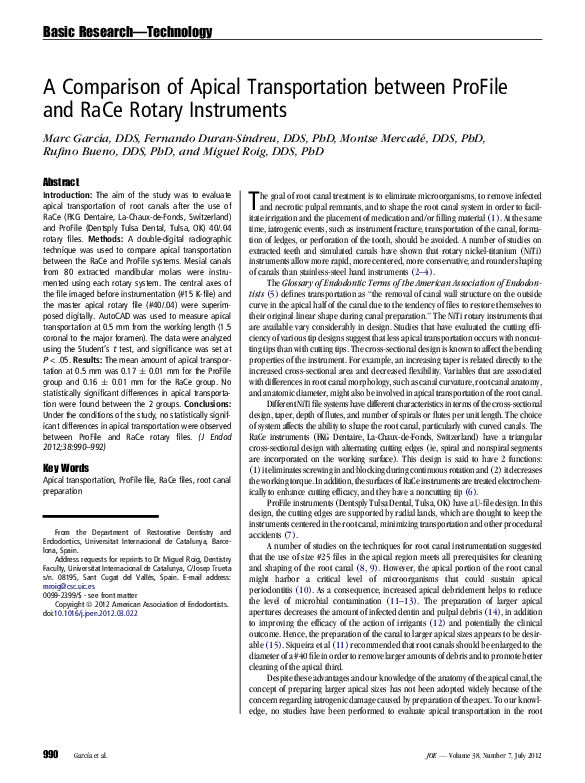 (PDF) A Comparison of Apical Transportation between ProFile and RaCe ...