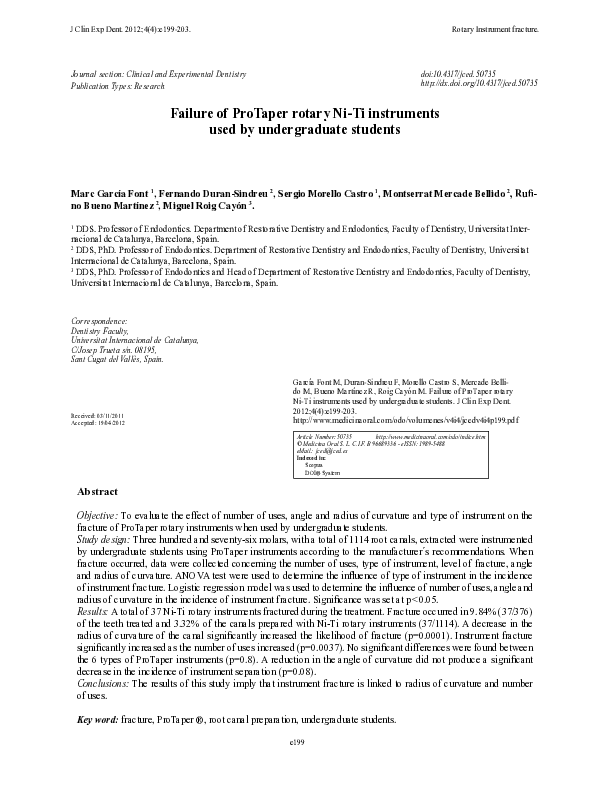 (PDF) Failure of protaper rotary Ni-Ti instruments used by ...