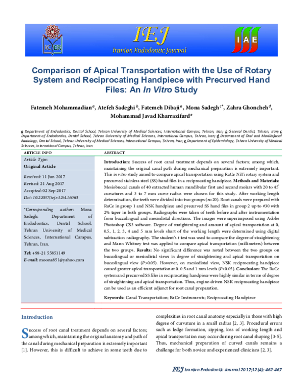 (PDF) A Comparison of Apical Transportation between FlexMaster and ...