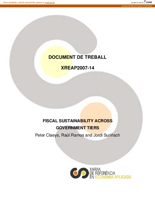 (PDF) Fiscal Sustainability across Government Tiers: An Assessment of ...
