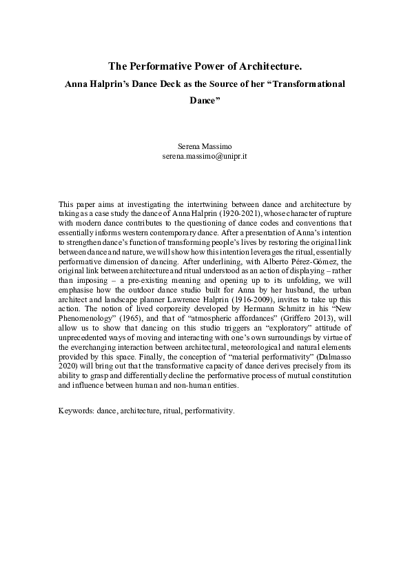 (PDF) The Performative Power of Architecture. Anna’s Halprin’s Dance ...