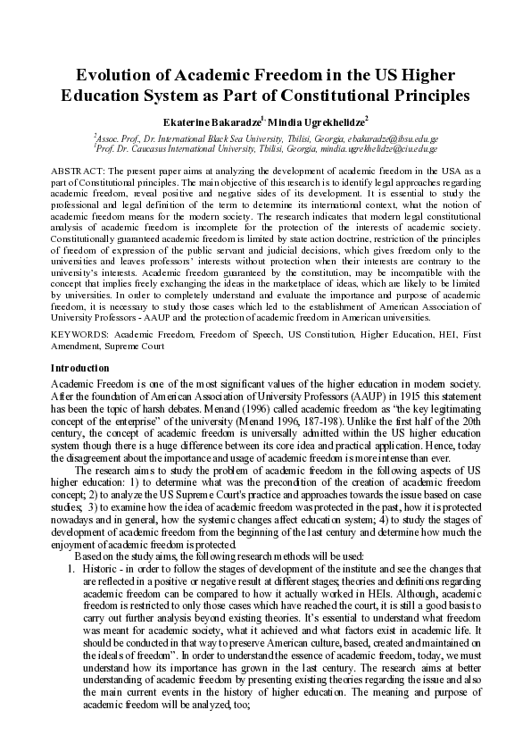 (PDF) Evolution of Academic Freedom in the US Higher Education System ...