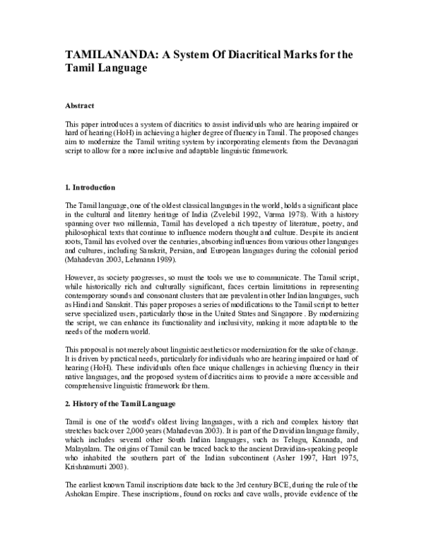 (PDF) TAMILANANDA: A System Of Diacritical Marks for the Tamil Language
