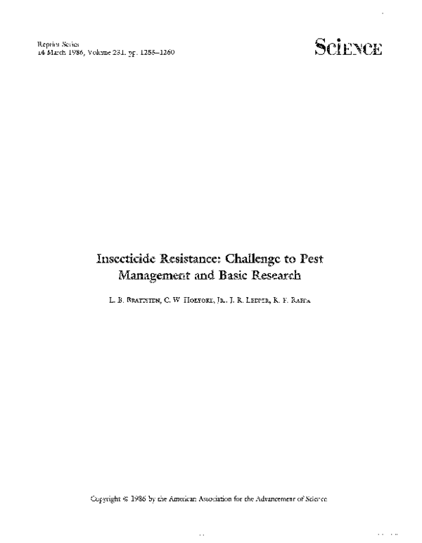 (PDF) Insecticide Resistance: Challenge to Pest Management and Basic Research