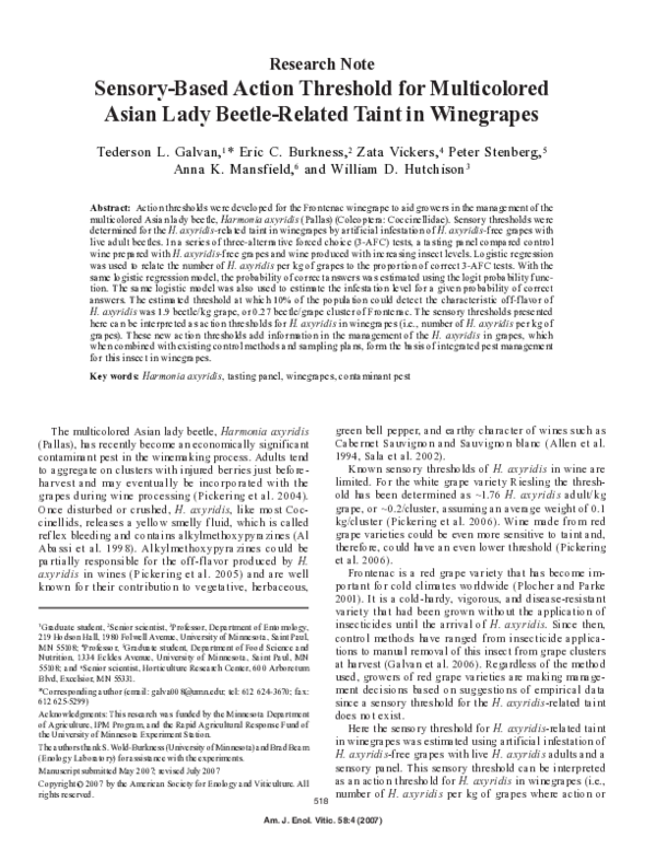 (PDF) Sensory-Based Action Threshold for Multicolored Asian Lady Beetle ...