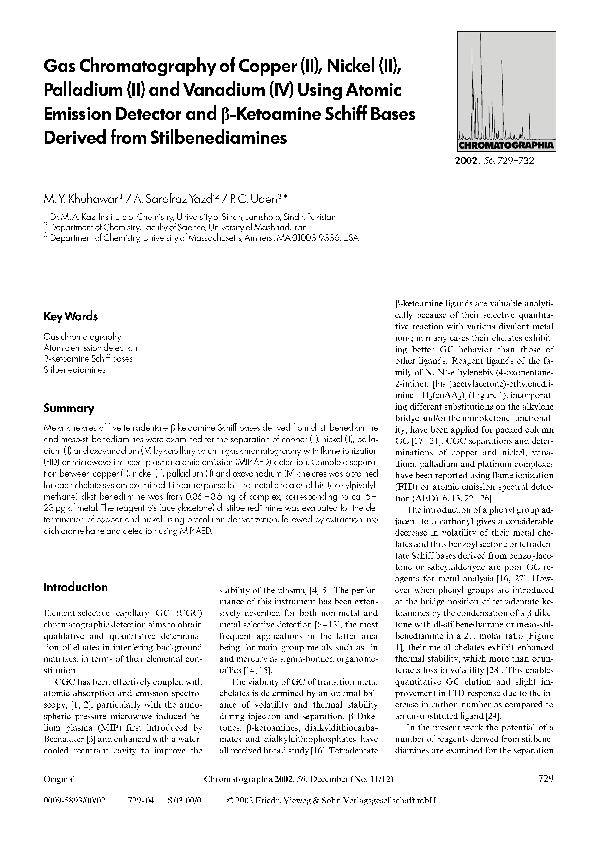 (PDF) Gas chromatography of copper (II), nickel (II), palladium (II) and vanadium (IV) using ...