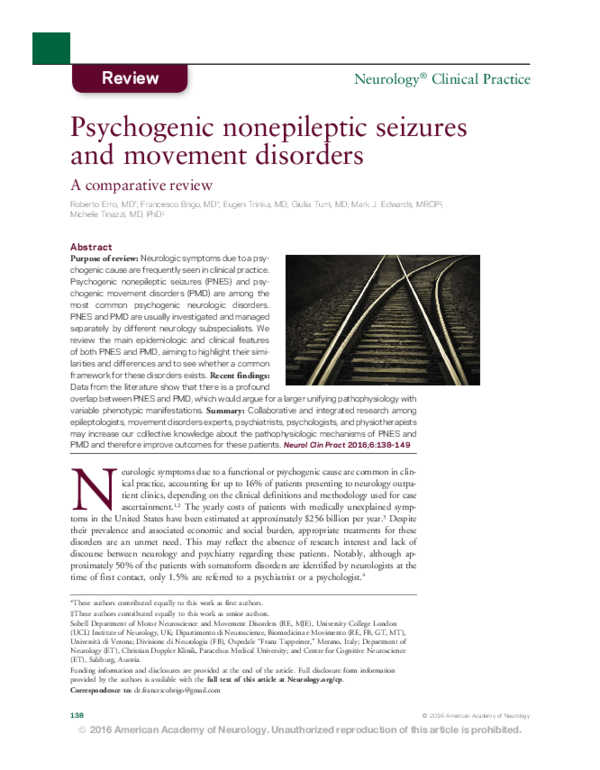 (PDF) Psychogenic nonepileptic seizures and movement disorders: A ...