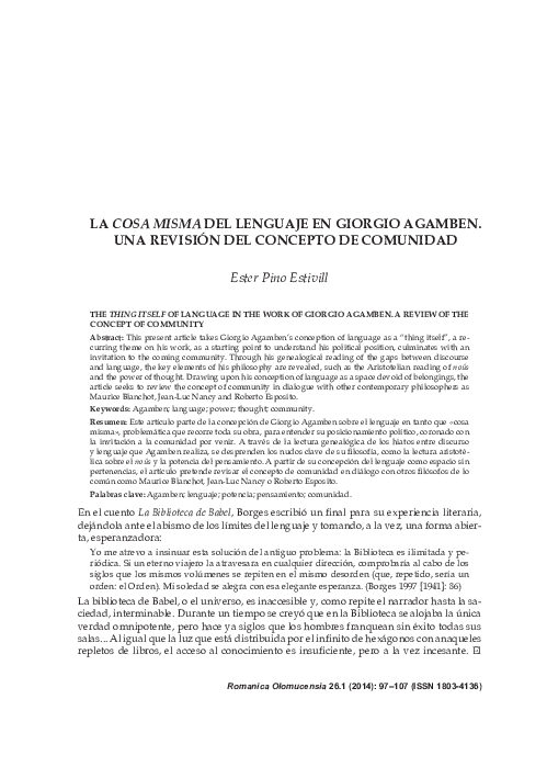 (PDF) The thing itself of language in the work of Giorgio Agamben. A ...