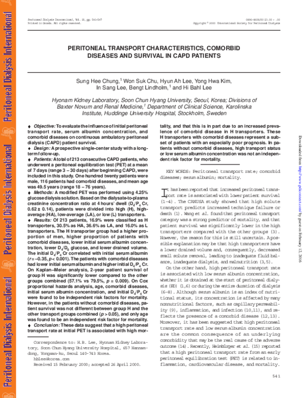 (PDF) Peritoneal Transport Characteristics, Comorbid Diseases and ...