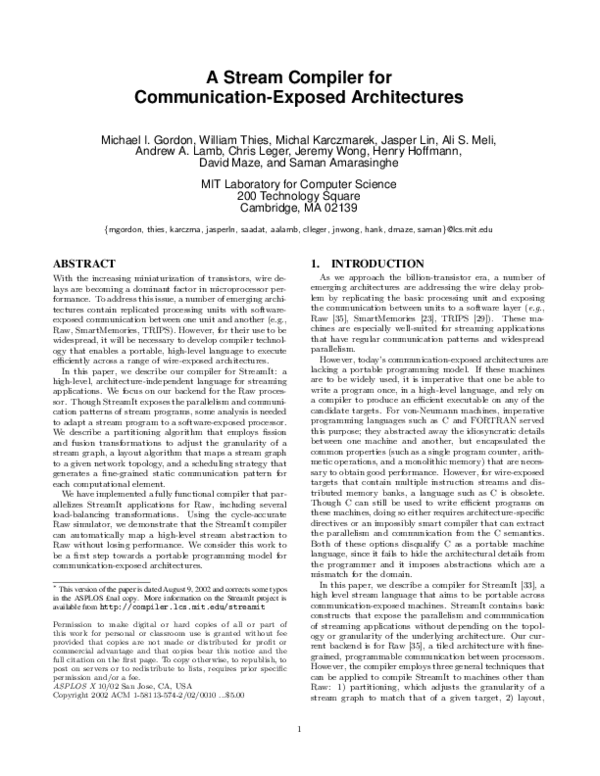 (PDF) A stream compiler for communication-exposed architectures