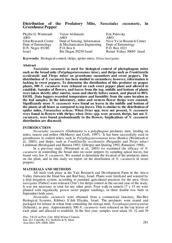 (PDF) Distribution of the Predatory Mite, Neoseiulus Cucumeris, in ...