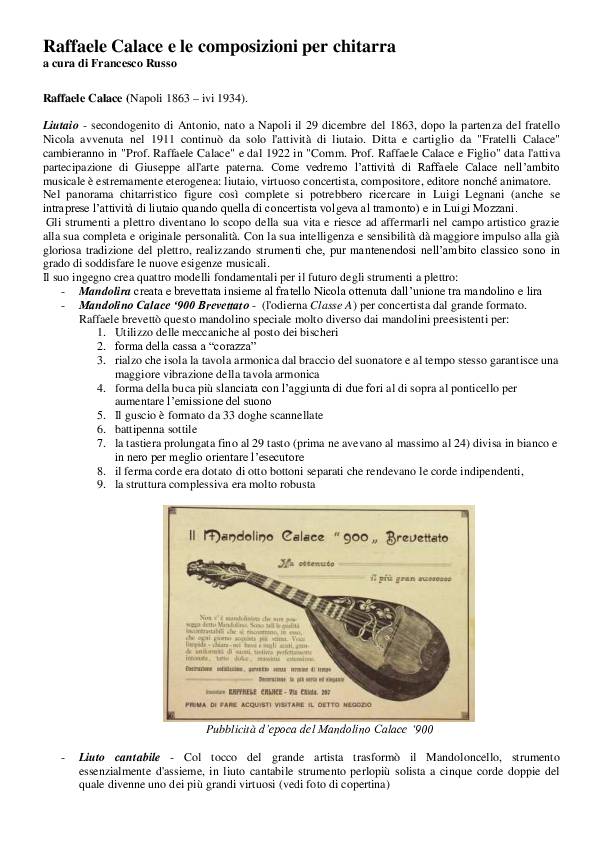 (PDF) Raffaele Calace e le composizioni per chitarra