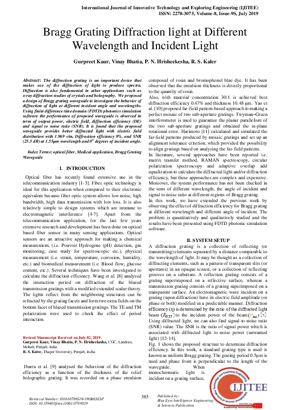 (PDF) Bragg Grating Diffraction: Impact of Wavelength and Angle