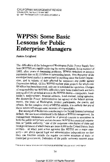 (PDF) WPPSS: Some Basic Lessons for Public Enterprise Managers