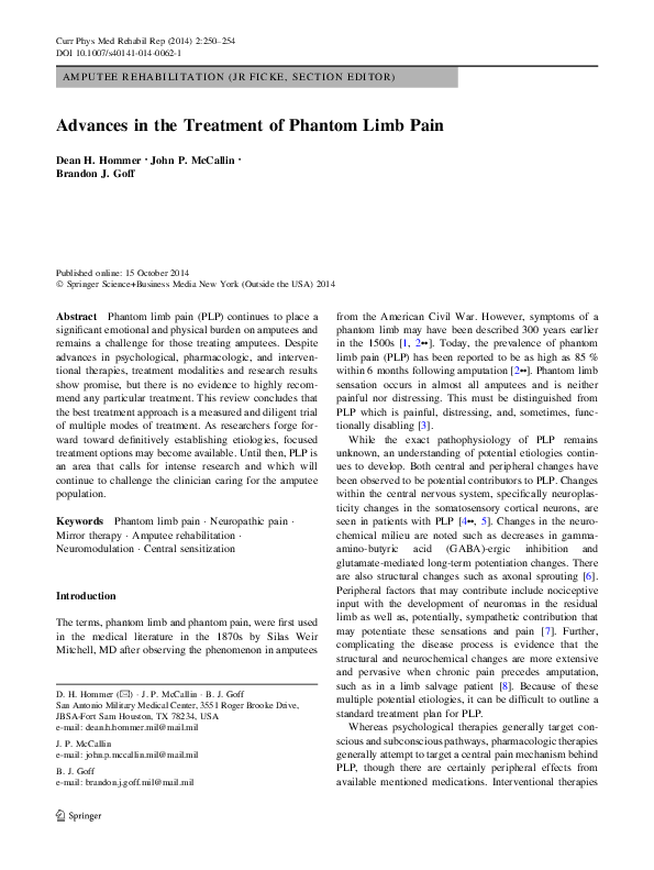 (PDF) Advances in the Treatment of Phantom Limb Pain