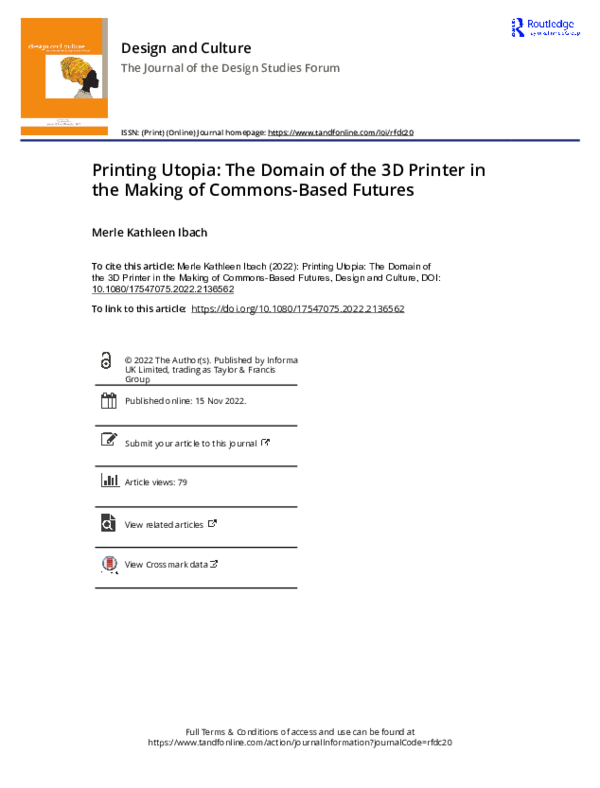 (PDF) Printing Utopia: The Domain of the 3D Printer in the Making of ...